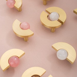 Brass and Crystal Knob, Solid Brass Knob, Pink Stone Knobs, Stone Knobs White, Cabinet Hardware ...