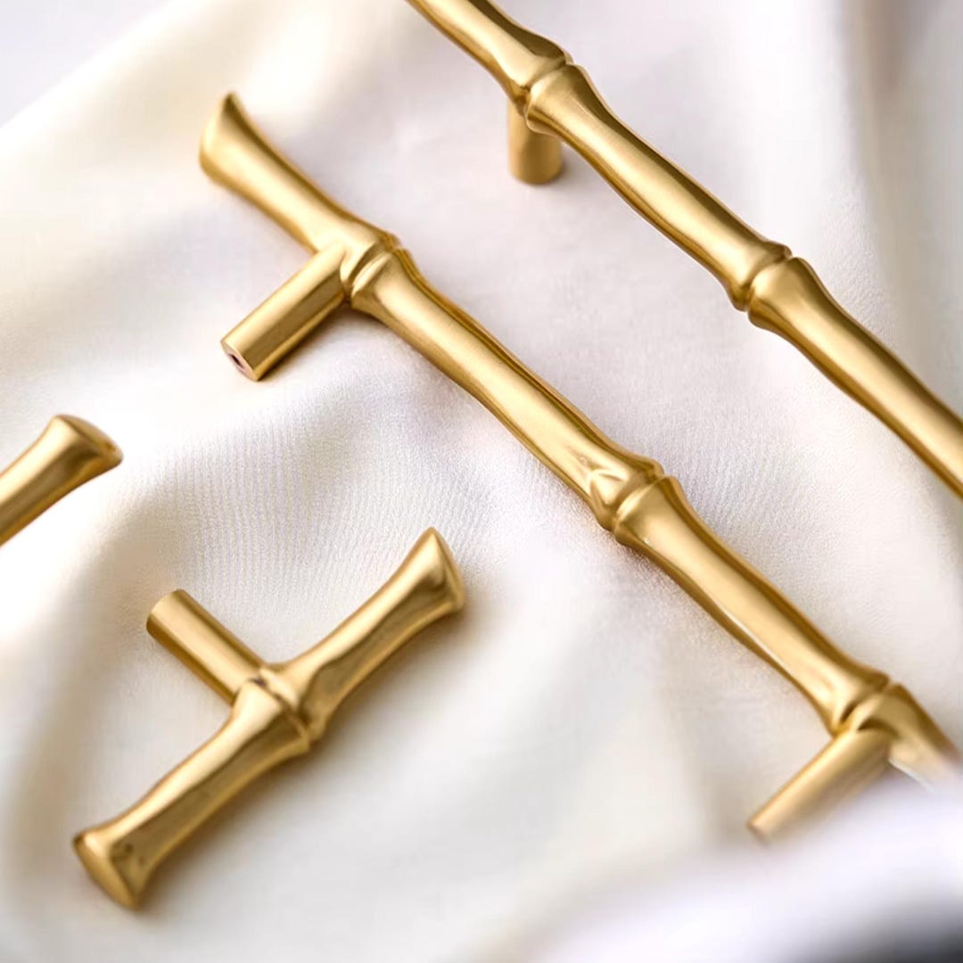 Gold Drawer Pull, Solid Brass Cabinet Hardware, Bamboo Cabinet Handles ...