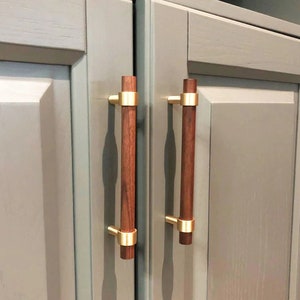 Wood Cabinet Pulls, Beech Wood Handles, Brass Cabinet Pulls, Wood ...