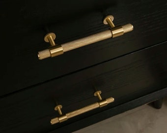 Brass Cabinet Pulls Handles Knurled Cabinet Knob Notched Drawer Pull ...