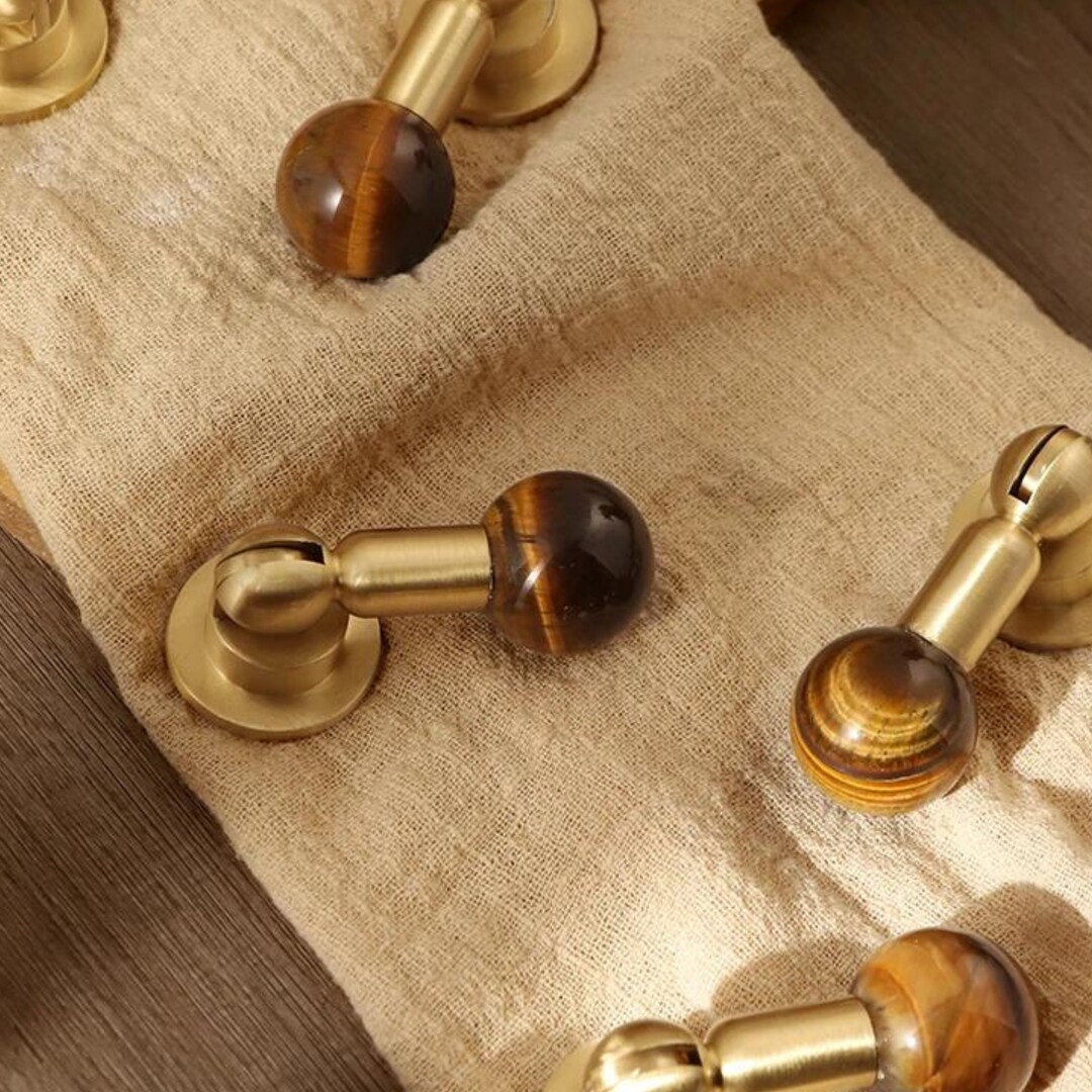 Brass and Stone Drop Knobs, Brass Knobs, White Cabinet Pulls, Stone ...