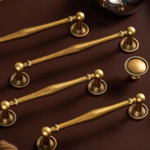 Antique Brass Cabinet Pulls, Round Cabinet Knobs, Solid Brass Cabinet Handles, Gold Drawer ...