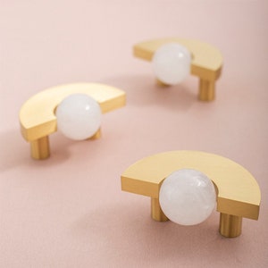 Brass and Crystal Knob, Solid Brass Knob, Pink Stone Knobs, Stone Knobs White, Cabinet Hardware ...