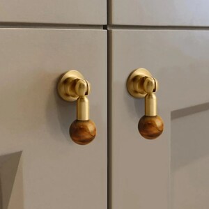 Brass and Stone Drop Knobs, Brass Knobs, White Cabinet Pulls, Stone ...