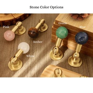Brass and Stone Drop Knobs, Brass Knobs, White Cabinet Pulls, Stone ...