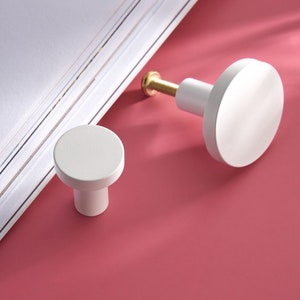 White Cabinet Knob, White Cabinet Hardware, Round Wall Hooks, Brass ...