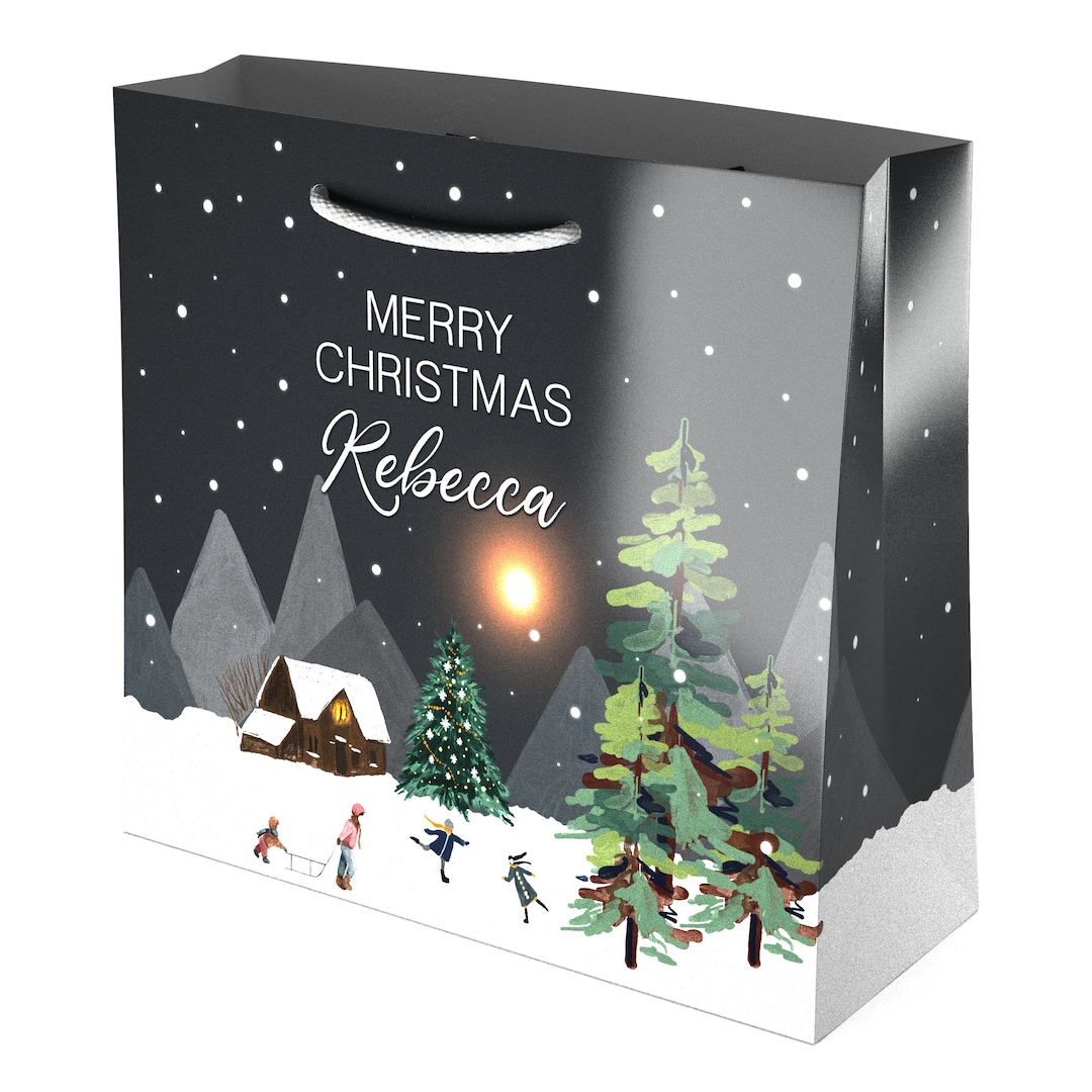 Personalised Luxury Winter Wonderland Gift Bag With Rope - Etsy UK