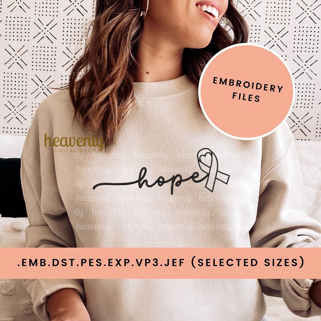 Machine Embroidery File Digitized Hope Ribbon Breast Cancer Awareness ...