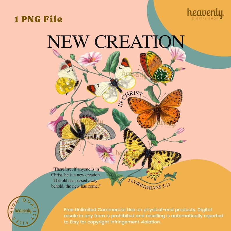 Vintage Christian Fall PNG Butterfly Sublimation Design, New Creation ...