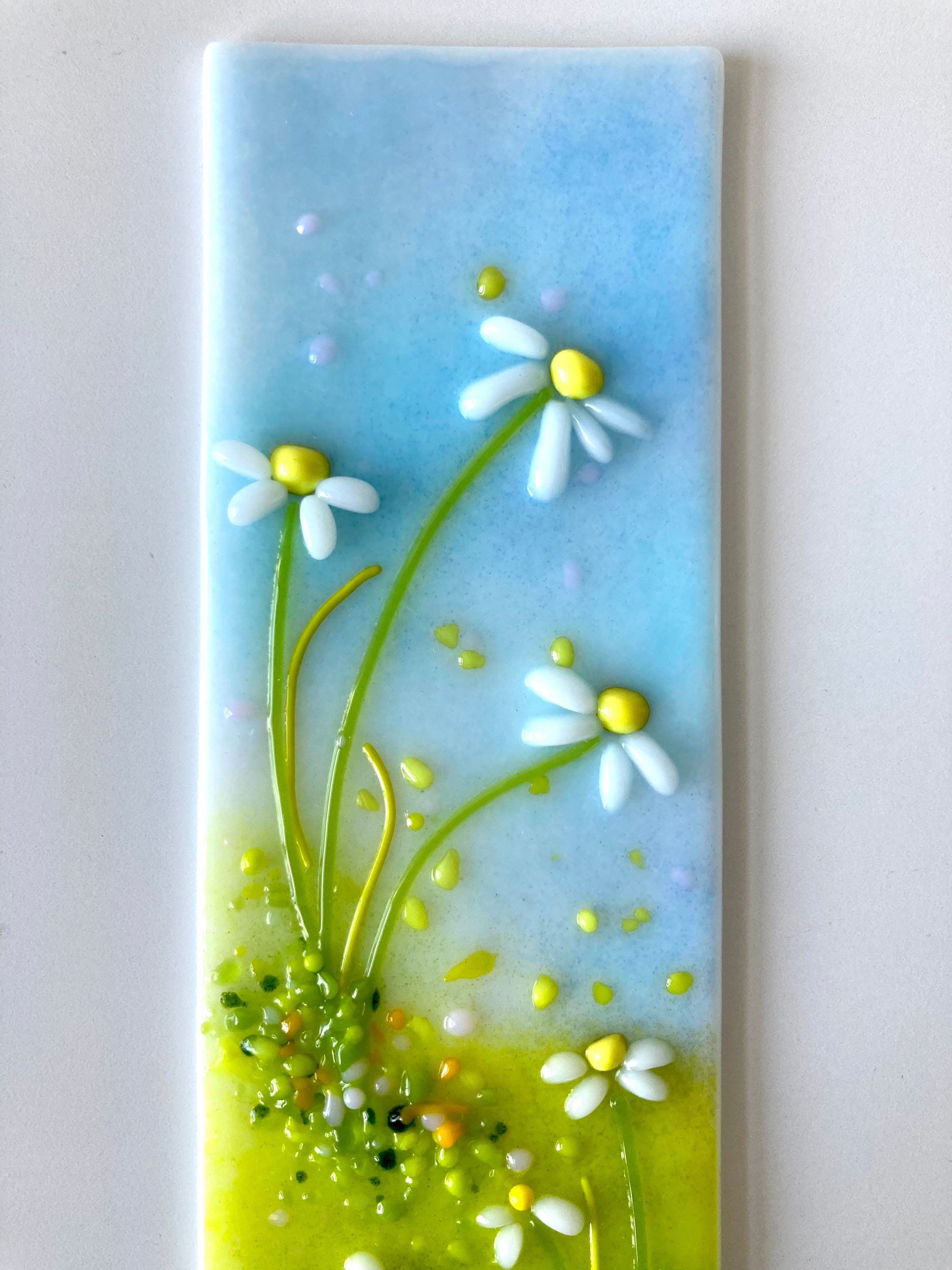 Handmade Fused Glass Sunny Daisy Wildflower Art Daisy Meadow Panel ...