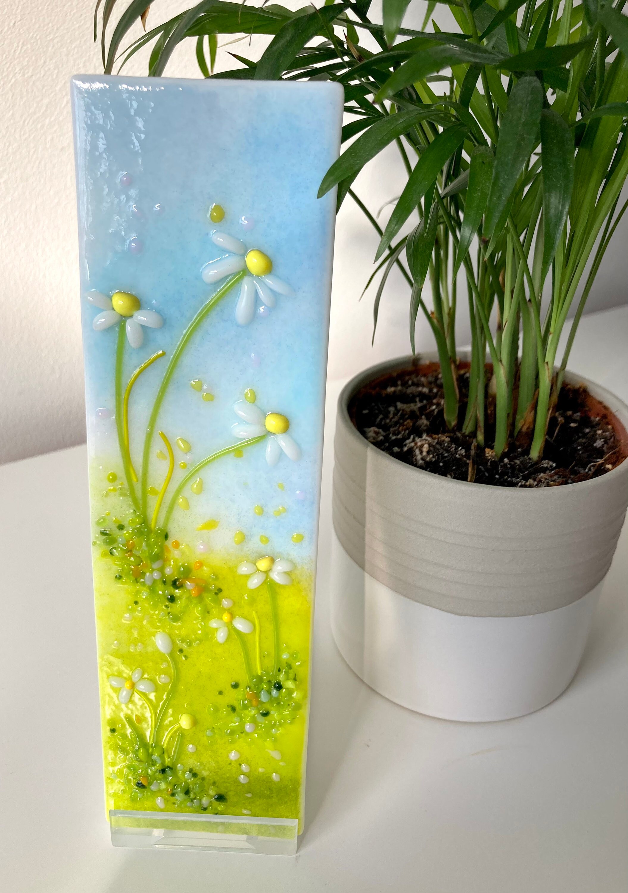 Handmade Fused Glass Sunny Daisy Wildflower Art Daisy Meadow Panel ...