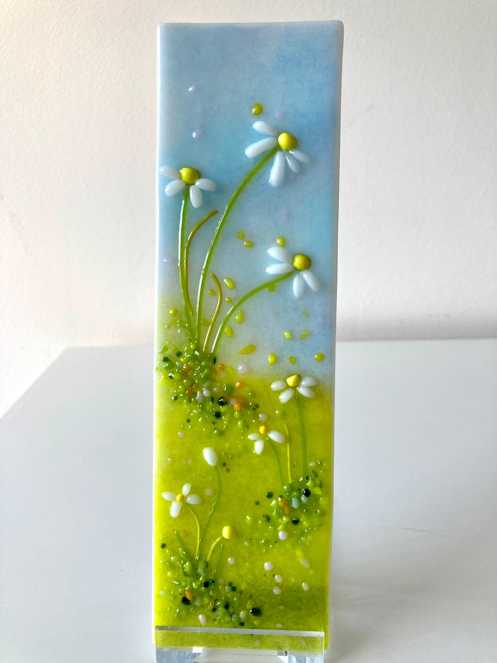 Handmade Fused Glass Sunny Daisy Wildflower Art Daisy Meadow Panel ...