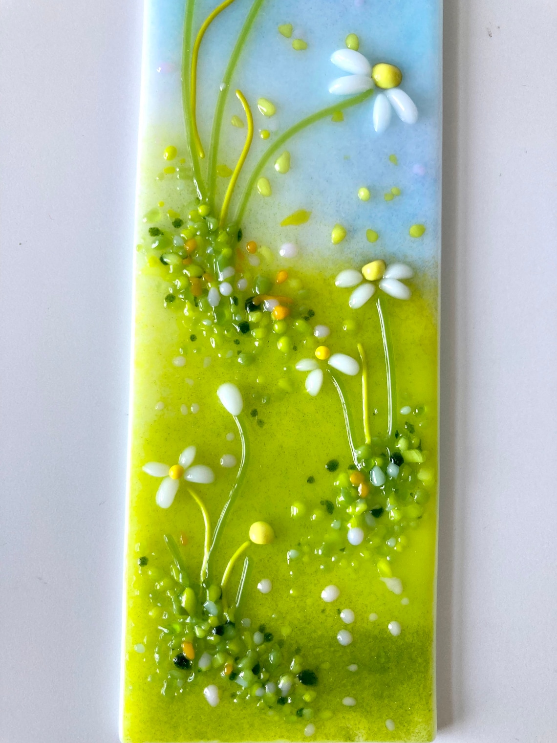 Handmade Fused Glass Sunny Daisy Wildflower Art Daisy Meadow Panel ...