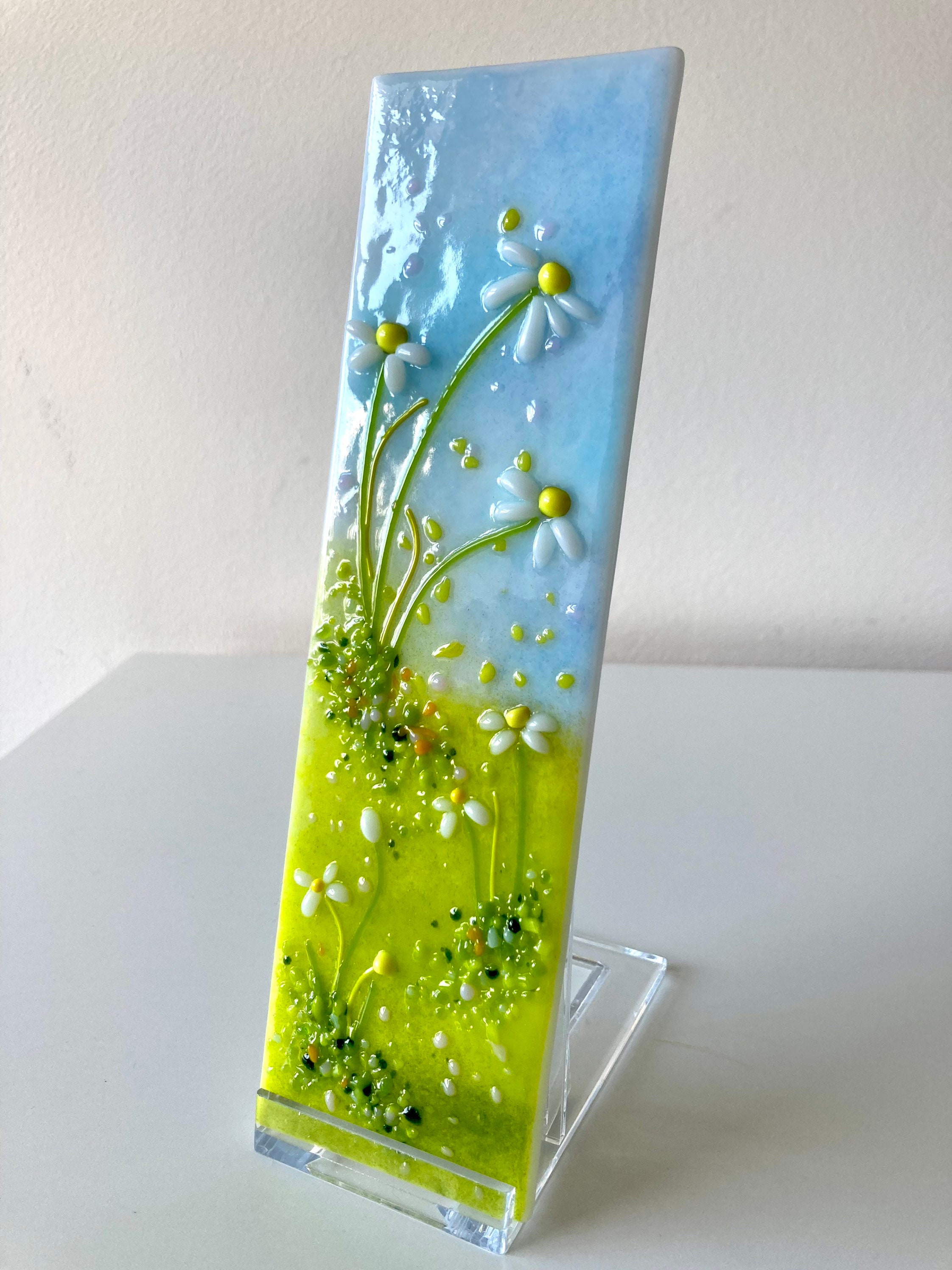 Handmade Fused Glass Sunny Daisy Wildflower Art Daisy Meadow Panel ...