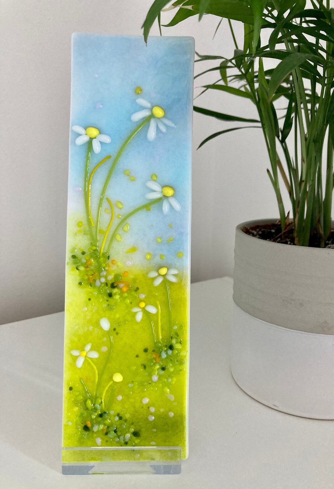 Handmade Fused Glass Sunny Daisy Wildflower Art Daisy Meadow Panel ...