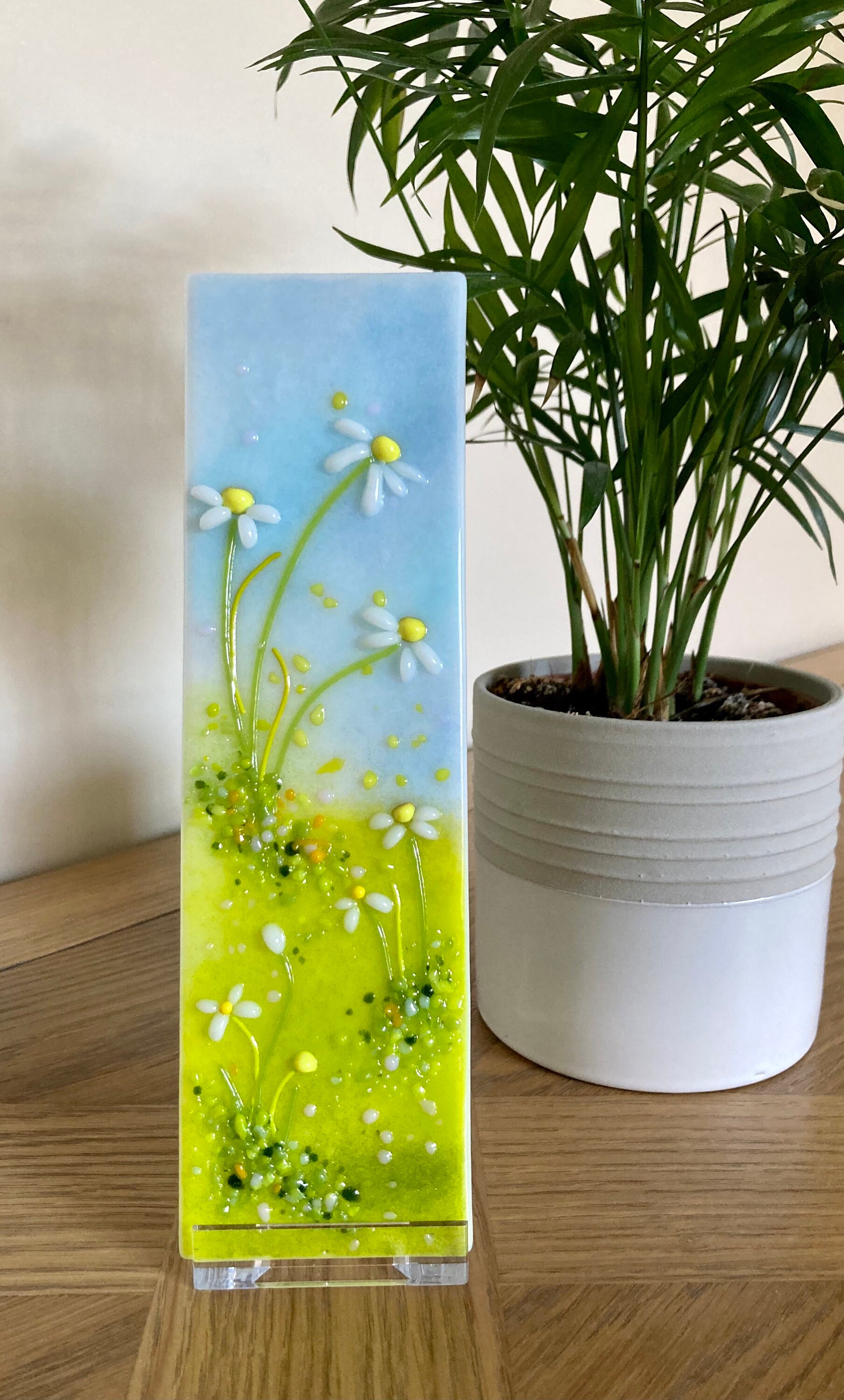 Handmade Fused Glass Sunny Daisy Wildflower Art Daisy Meadow Panel ...