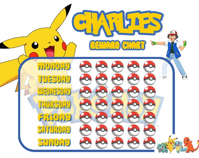 Personalised Kids Name Pikachu Character Kids Reward Chart A4 Laminated ...