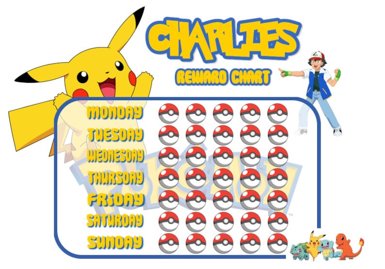 Personalised Pikachu Character Kids Reward Chart A4 Poster & Sticker ...