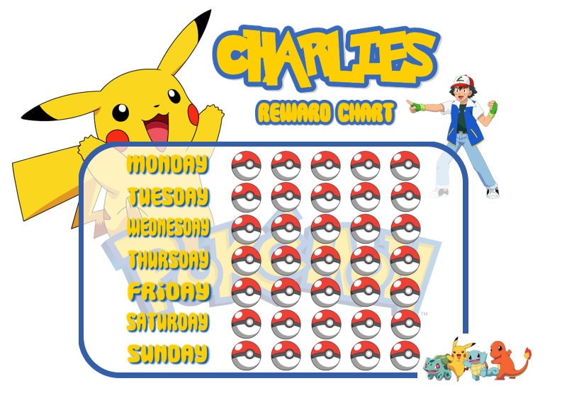 Personalised Kids Name Pikachu Character Kids Reward Chart A4 Laminated ...