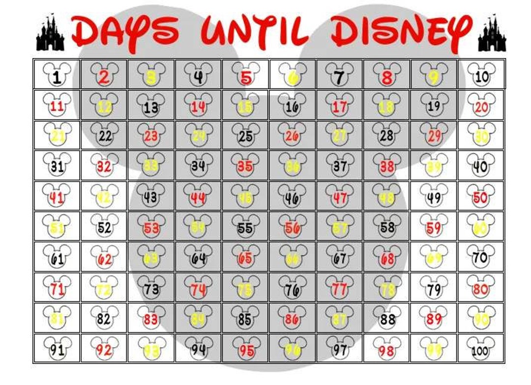 100 Days Until Disney A4 Laminated Mickey Mouse Holiday Vacation ...