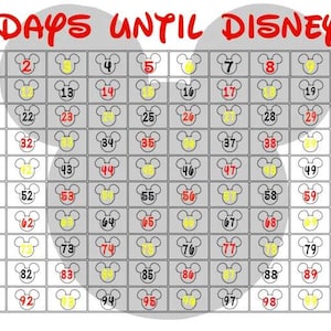 100 Days Until Disney A4 Laminated Mickey Mouse Countdown | Etsy