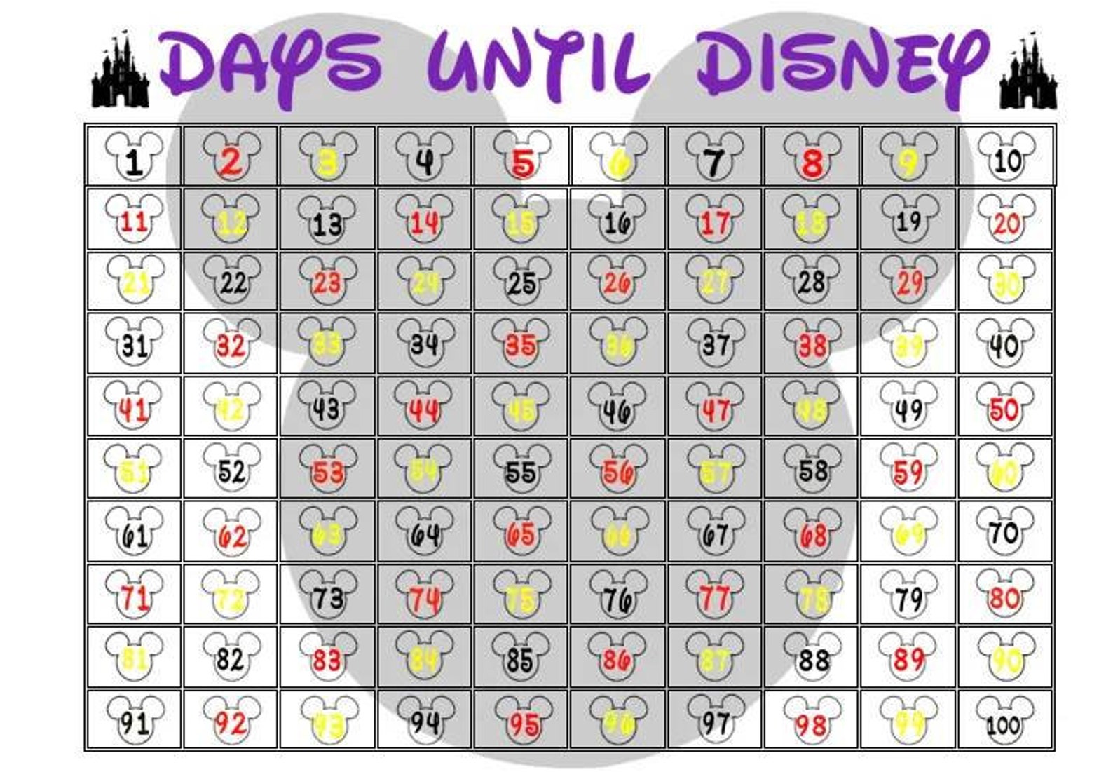 100 Days Until Disney A4 Laminated Mickey Mouse Countdown - Etsy UK