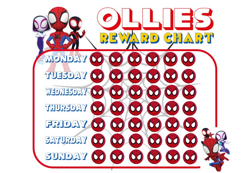 Personalised Spidey and His Amazing Friends Reward Chart A4 Laminated ...