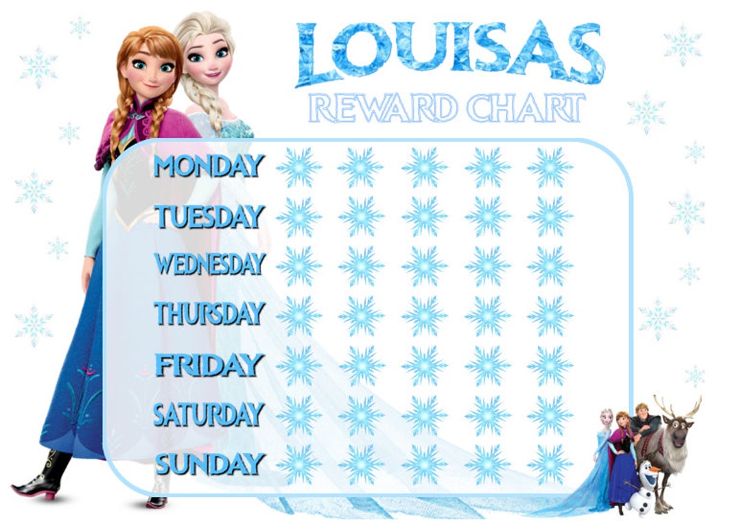 Personalised Frozen Elsa Anna Princess Character Kids Reward Chart A4 ...