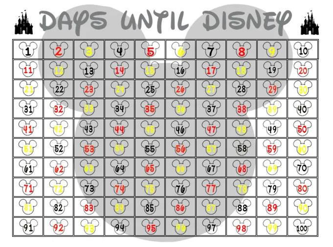 100 Days Until Disney A4 Laminated Mickey Mouse Countdown - Etsy UK