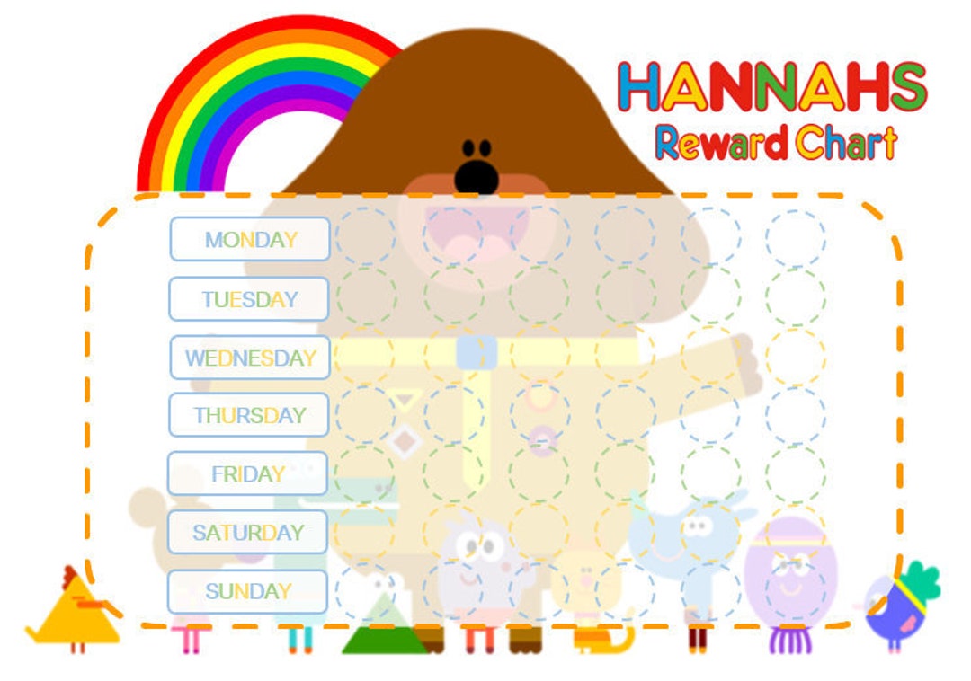 Personalised Hey Duggee Tv Character Cartoon Kids Reward Chart A4 ...