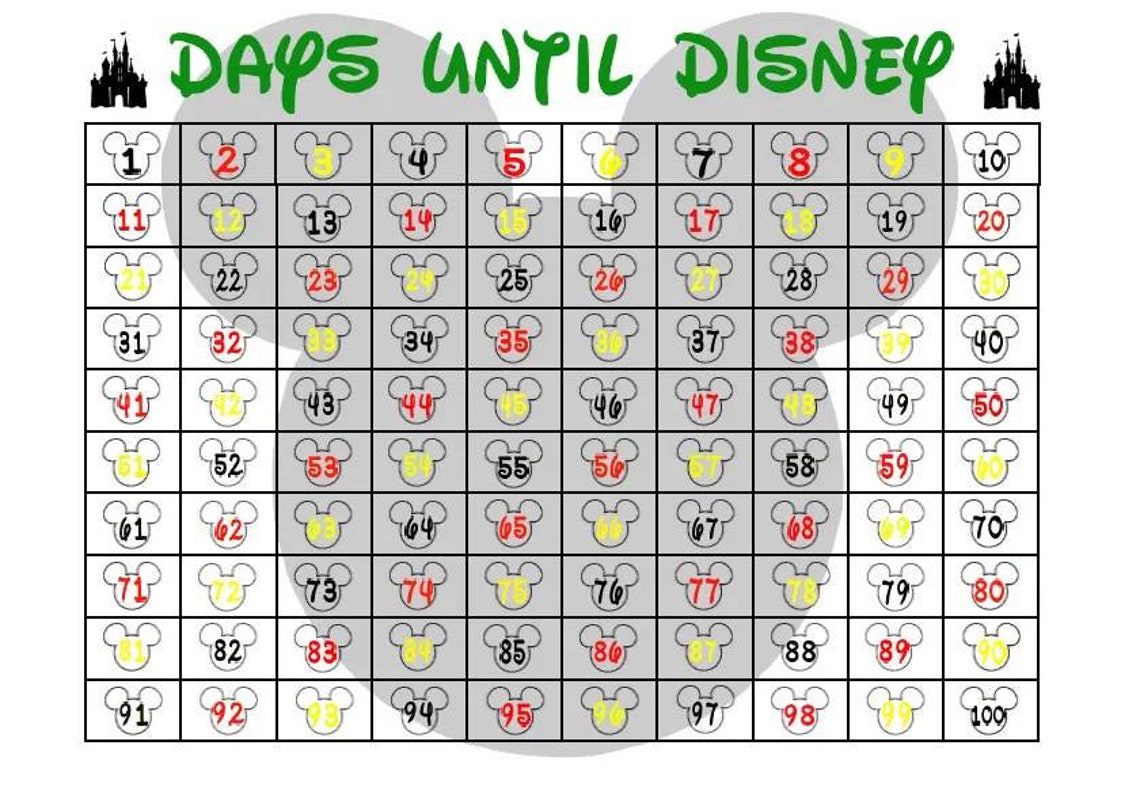 100 Days Until Disney A4 Laminated Mickey Mouse Countdown - Etsy UK