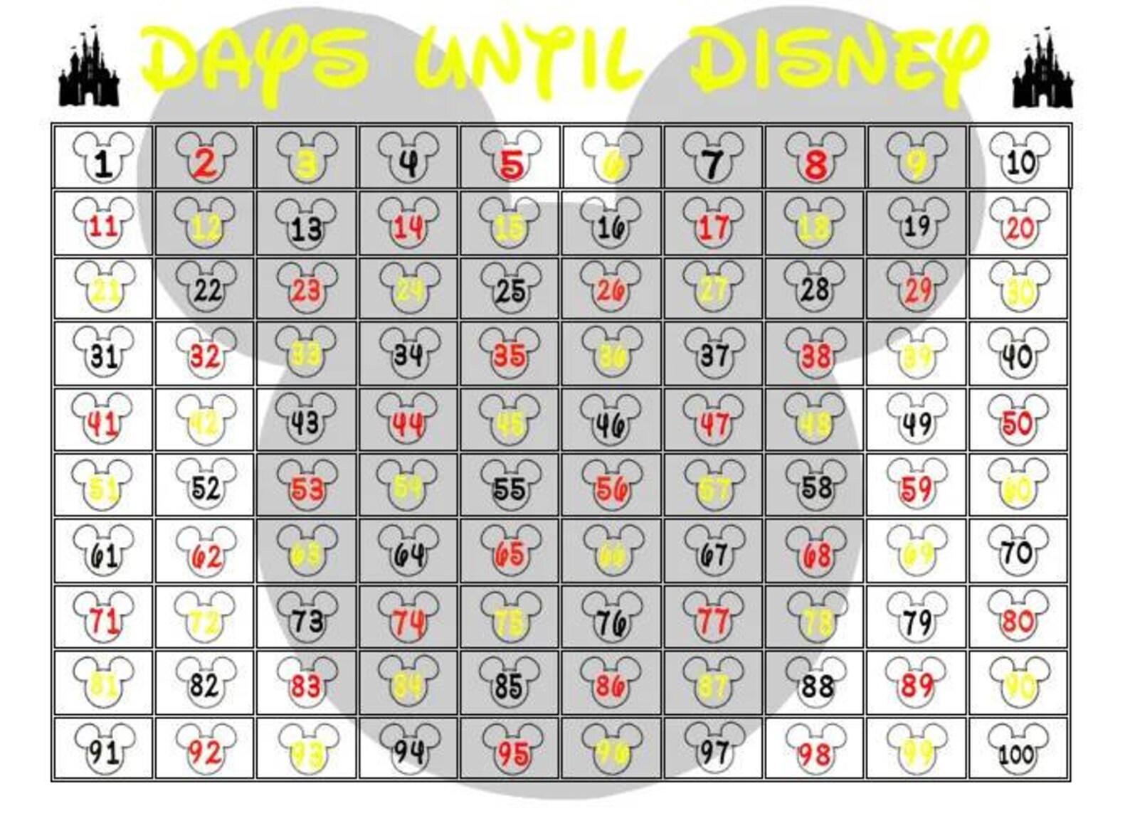 100 Days Until Disney A4 Laminated Mickey Mouse Countdown - Etsy UK