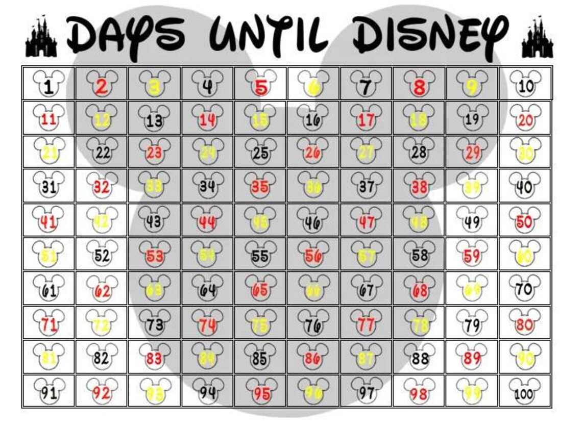 100 Days Until Disney A4 Laminated Mickey Mouse Countdown - Etsy UK