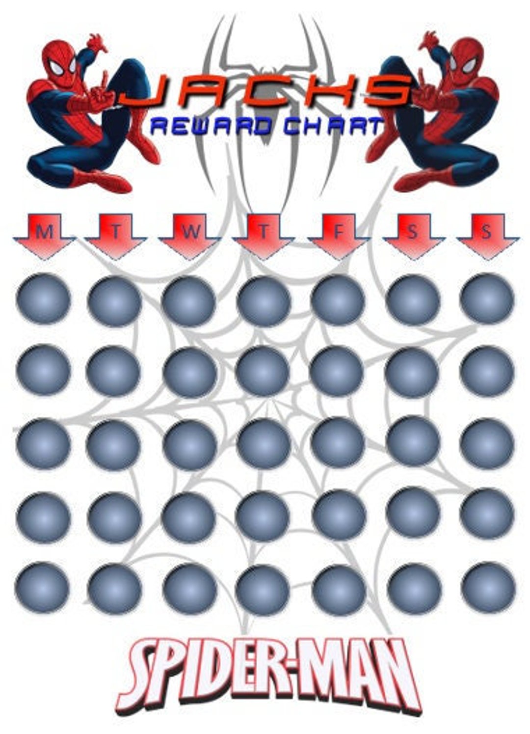 Personalised Kids Name Spiderman Superhero A4 Reward Star Chart ...