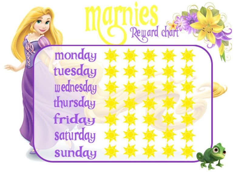 Personalised Kids Name Tangled Rapunzel Princess Reward Chart A4 ...