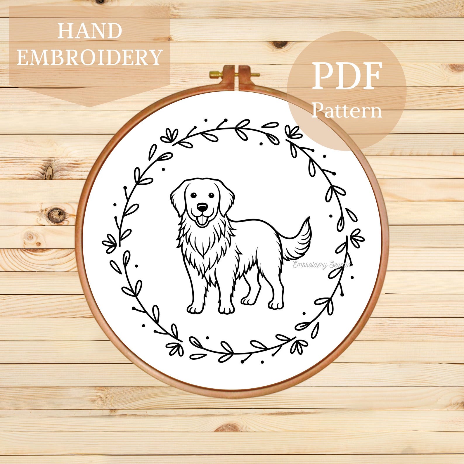 Golden Retriever Hand Embroidery Pattern, Dog Design (PDF Template) - Etsy