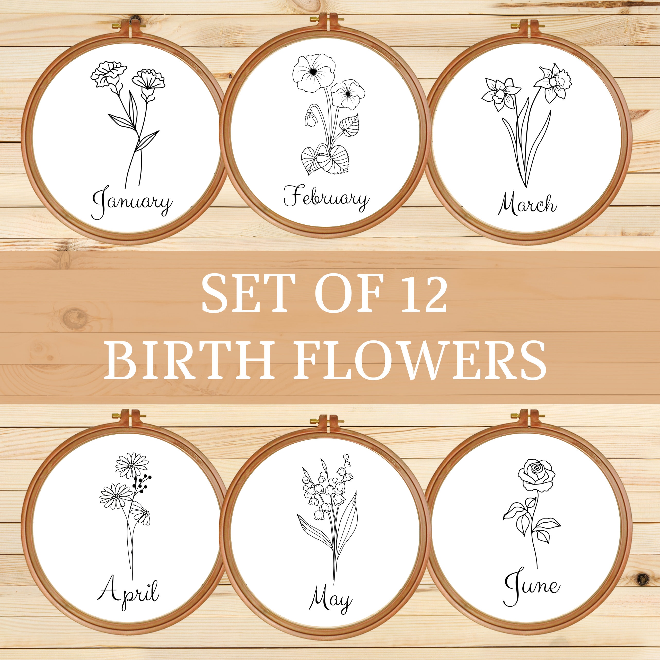 Birth Flowers Embroidery Design Bundle: DIY Template (PDF Pattern) - Etsy