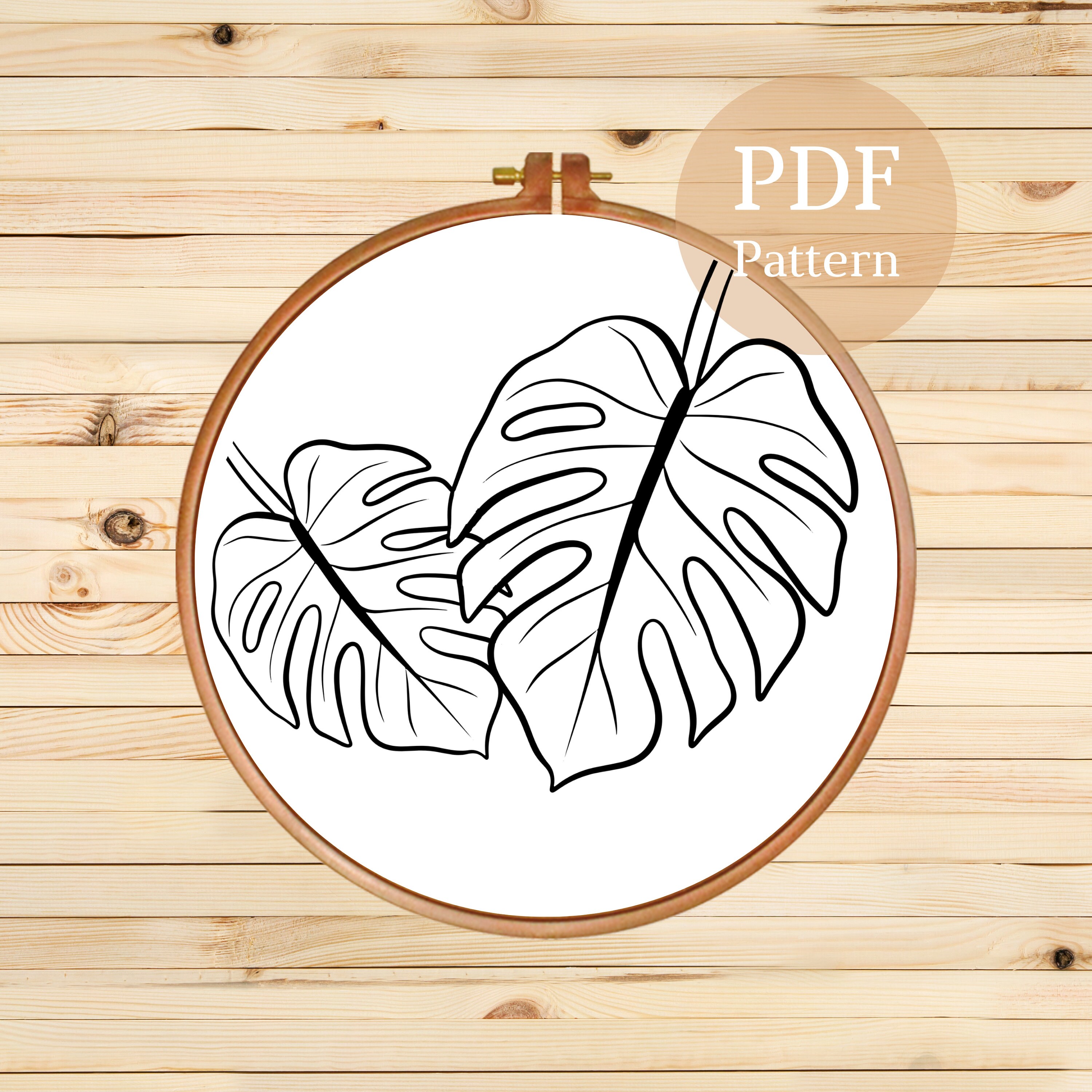 Monstera Leaf Hand Embroidery Pattern: Modern Floral Template (PDF ...