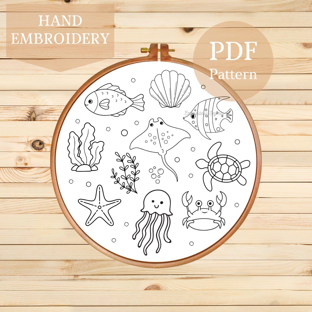 Under the Sea Embroidery Pattern – Ocean Animals Hoop Art (PDF Pattern ...