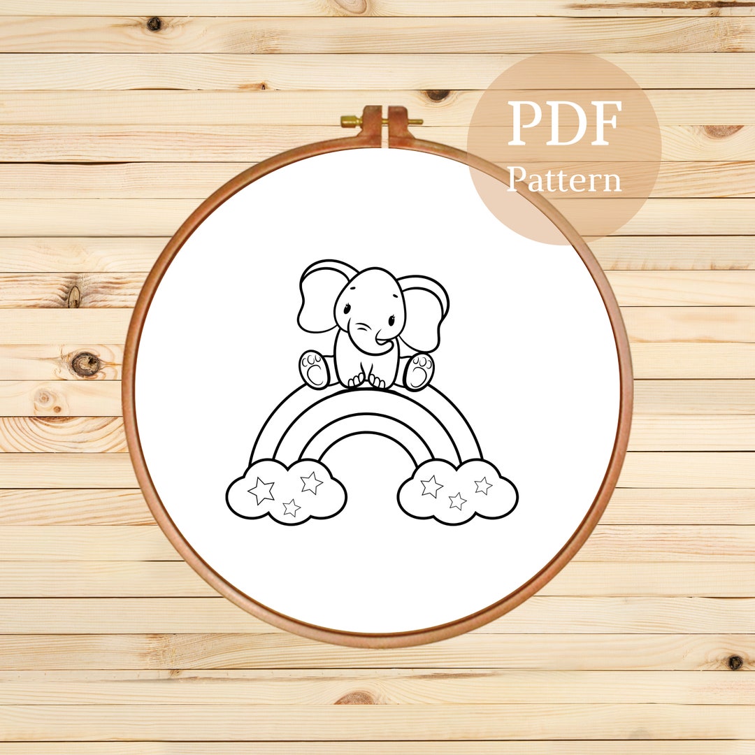Elephant Hand Embroidery Pattern, Instant Download, Nursery Embroidery ...