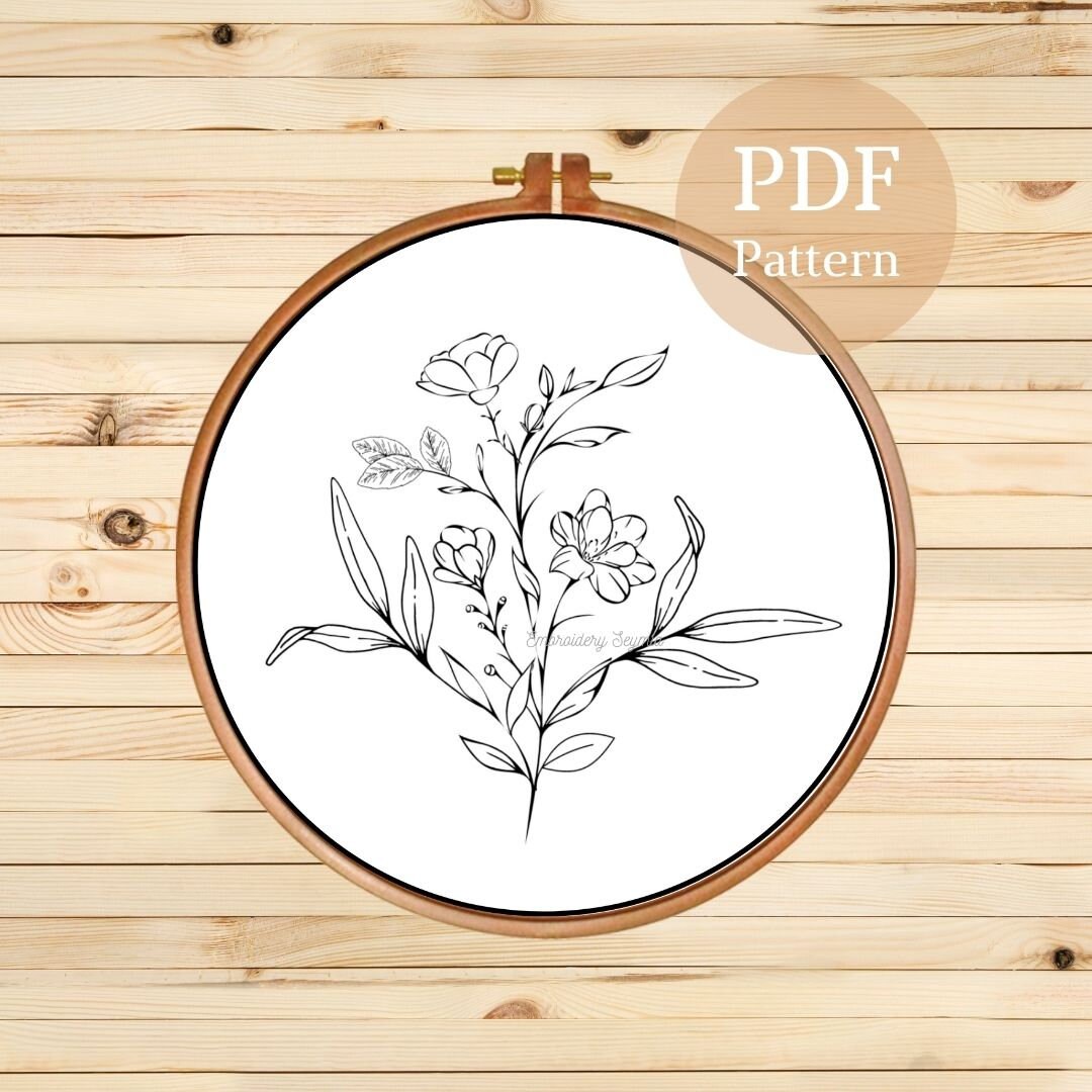 Flower Embroidery Pattern, Instant PDF Download, Embroidery Template ...
