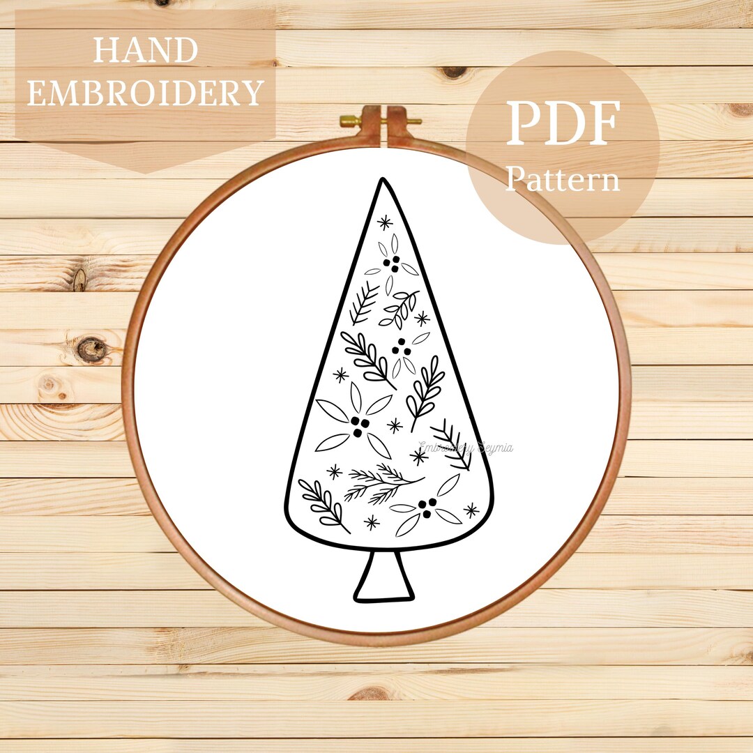 Christmas Tree Hand Embroidery Pattern: Festive Floral Design (PDF ...