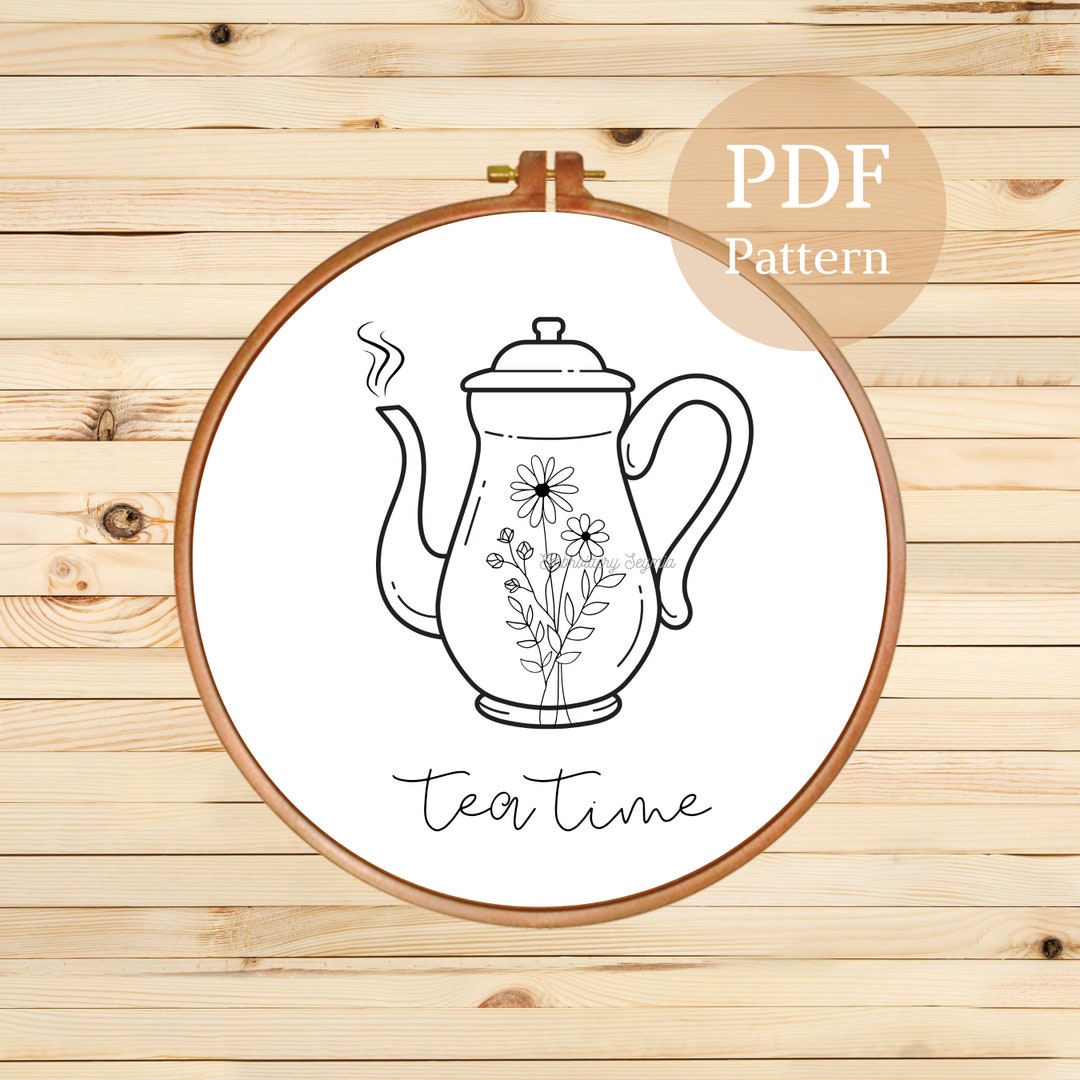 Tea Time Embroidery Design: Teapot Floral Pattern (PDF Pattern) - Etsy