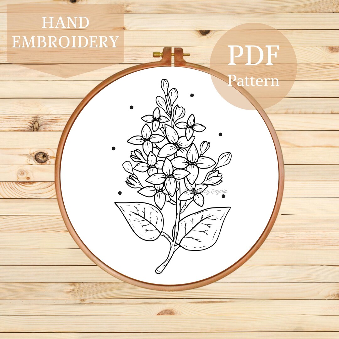 Lilac Flower Hand Embroidery Pattern: Botanical Line Art (PDF Download ...