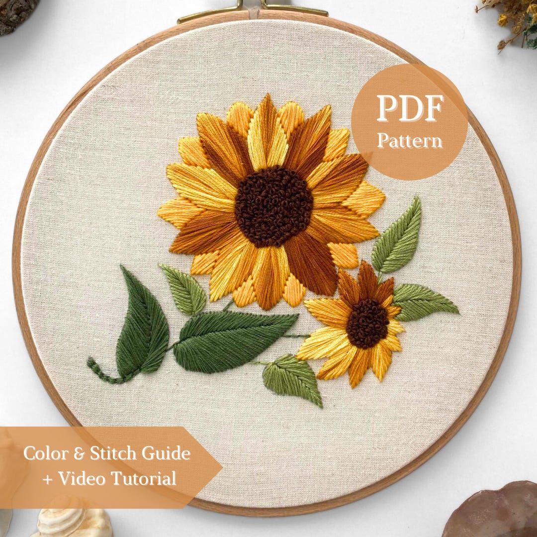 Sunflower Hand Embroidery Pattern | Beginner-friendly | Step-by-step ...