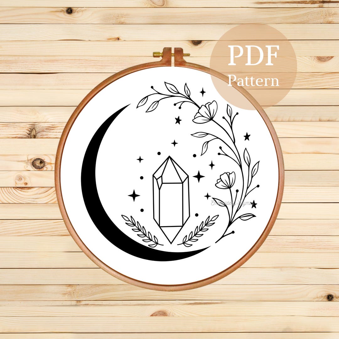 Floral Moon Hand Embroidery Design, Celestial Hand Embroidery PDF ...