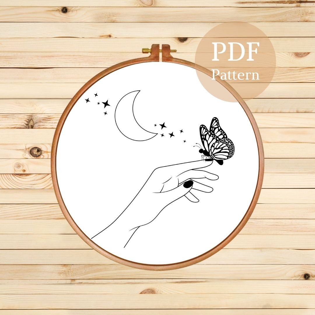 Butterfly Hand Embroidery Pattern: Moon & Stars Design (PDF Pattern) - Etsy