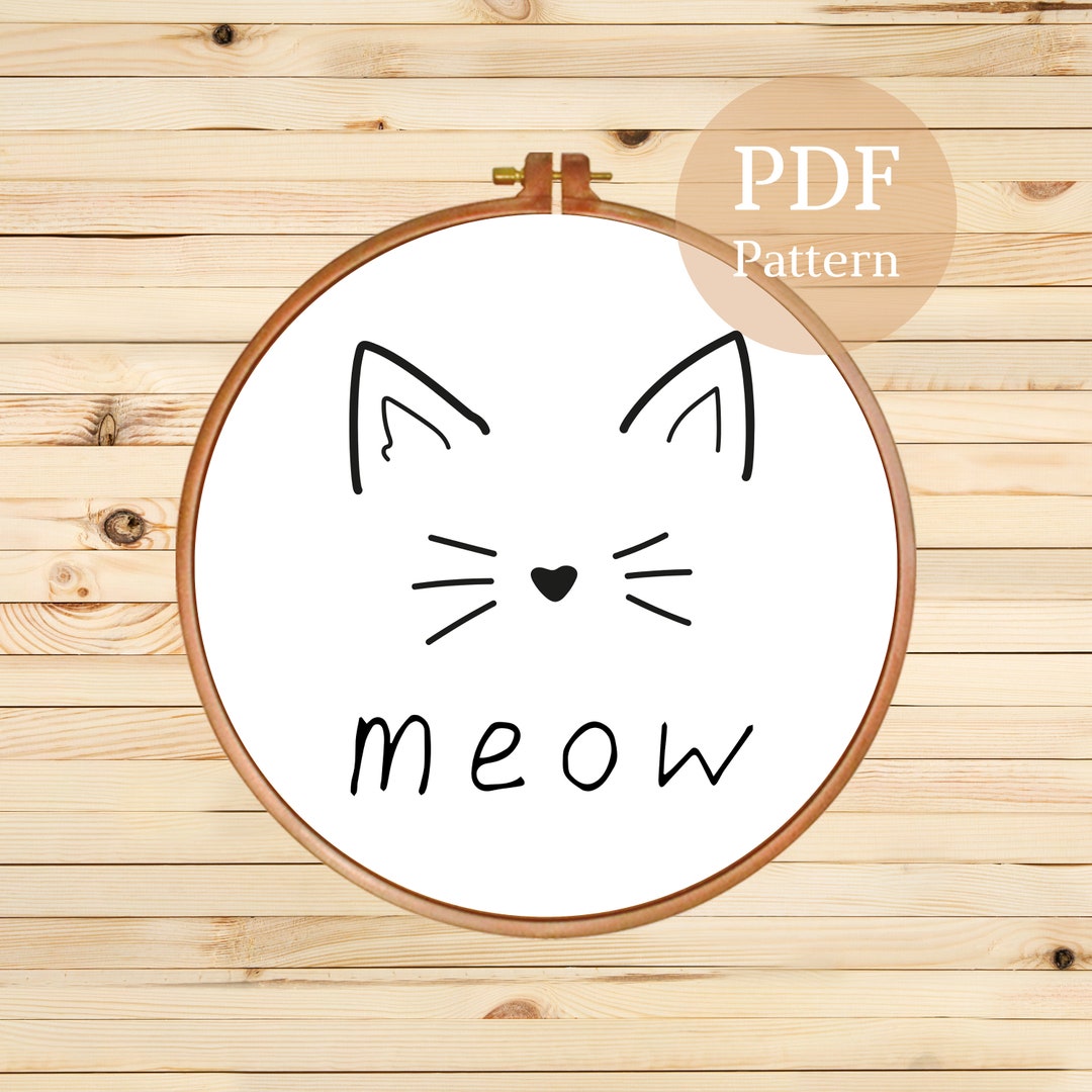Minimal Cat Hand Embroidery Pattern, Cat Silhouette Embroidery PDF ...