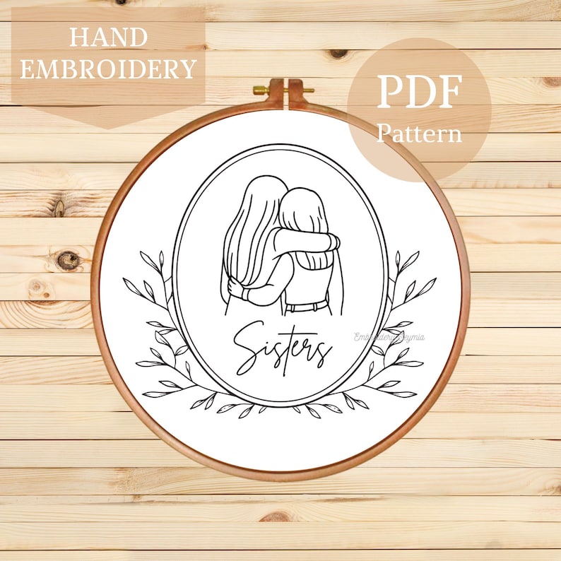 Sisters Hand Embroidery Pattern: DIY Friendship Gift, Modern Line Art ...