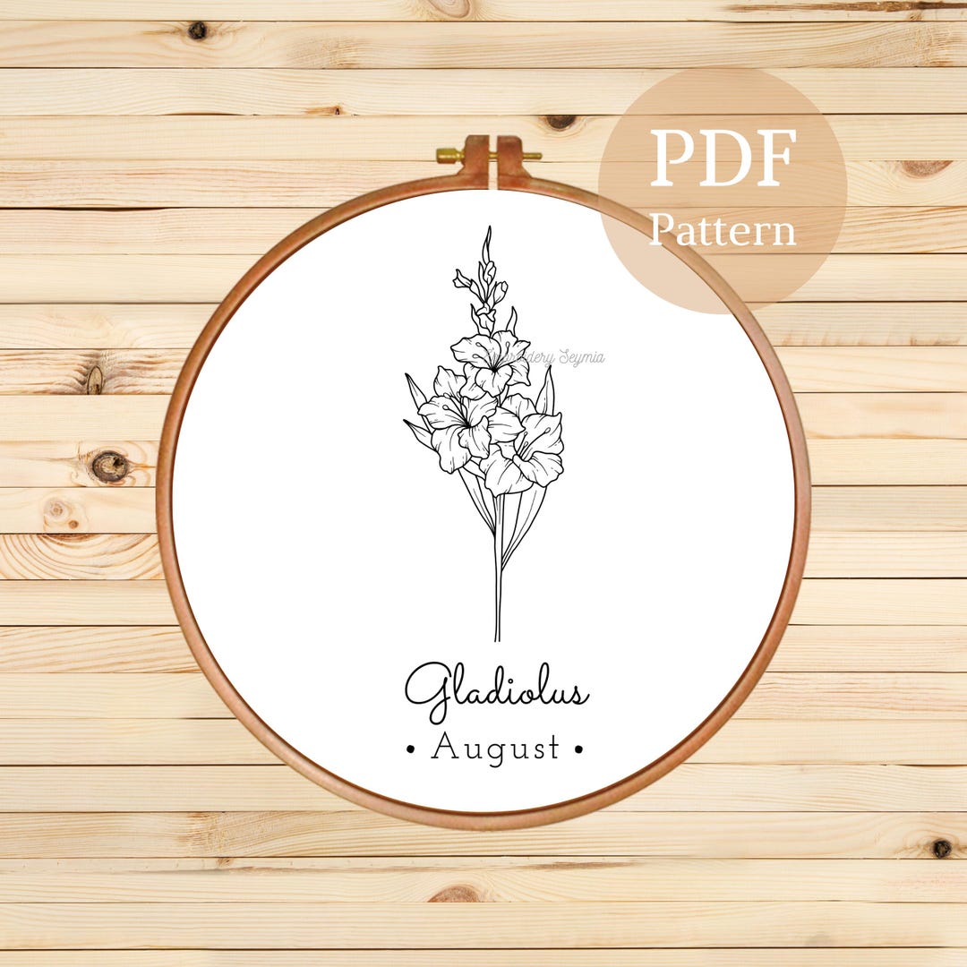 August Birth Month Flower Hand Embroidery Design, Instant Download ...
